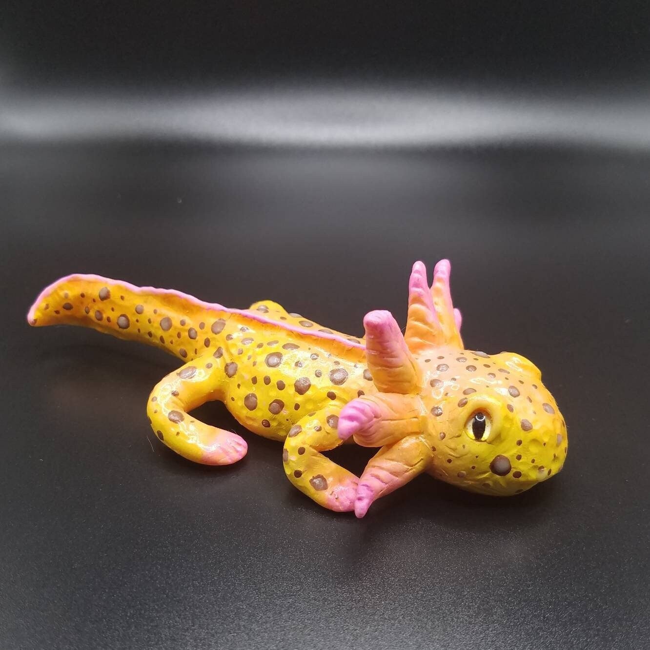 Art & Collectibles Yellow and Pink Spotted Lizard Polymer Clay Figure ...