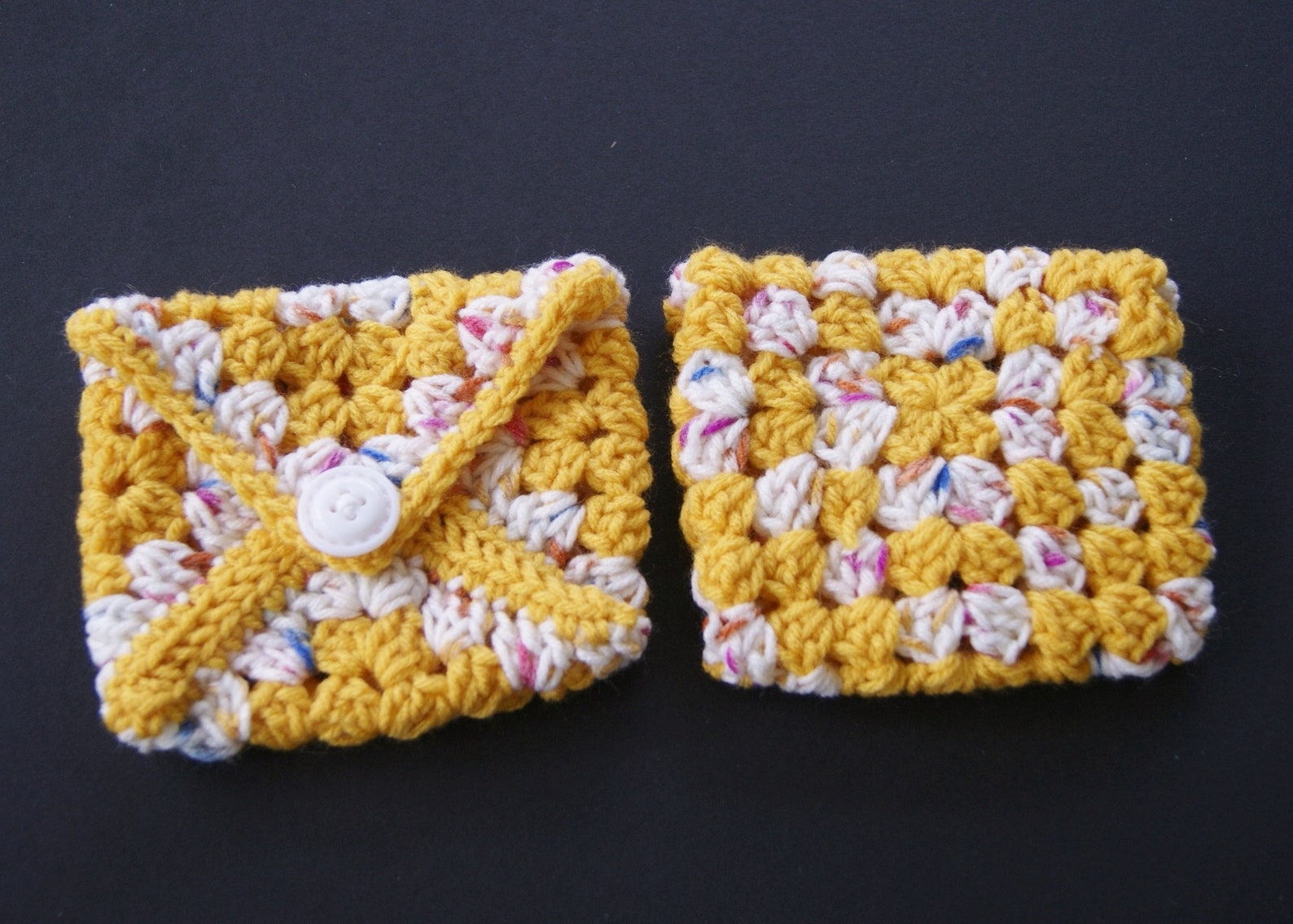 Crocheted Butter Scotch Yellow Granny Square Wallet Pouch, Button ...