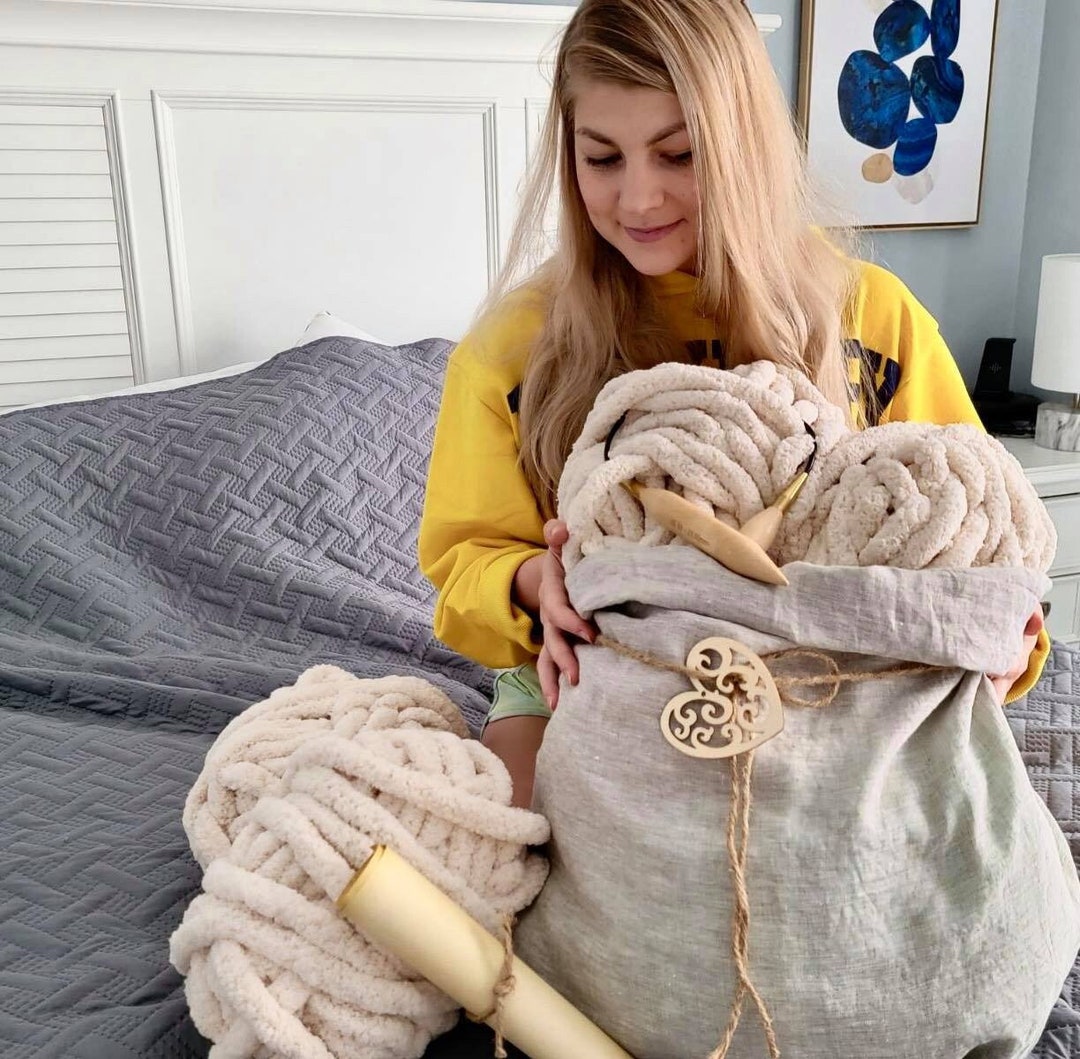 DIY KIT Chunky Knit Chenille Blanket, Make Your Own Super Chunky ...