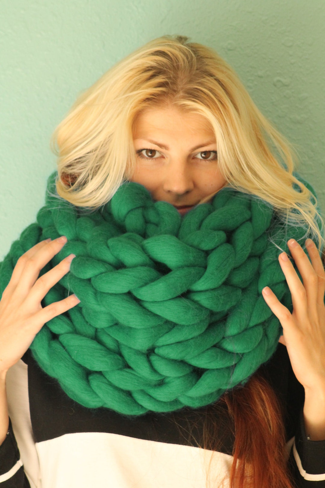 Arm Knitted Chunky Scarf, Knitted Scarf, Chunky Scarf, Wool Scarf ...