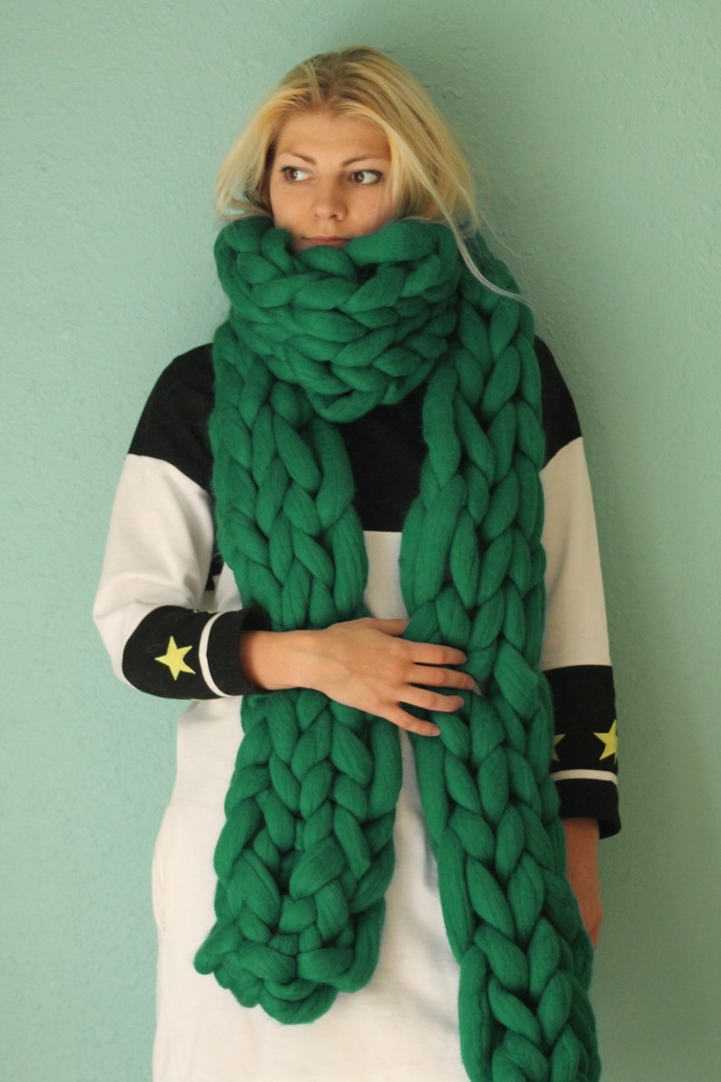 Arm Knitted Chunky Scarf, Knitted Scarf, Chunky Scarf, Wool Scarf ...