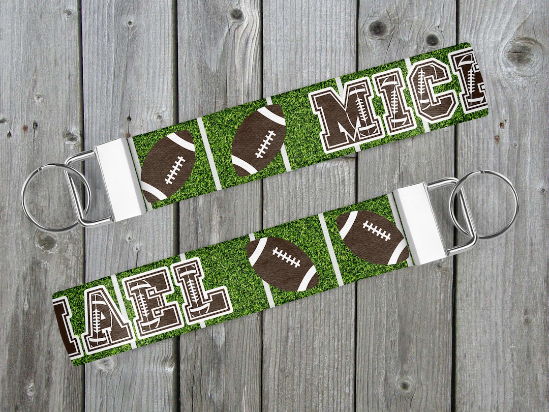 Personalized Football Keychain Football Key Fob Football Wristlet ...