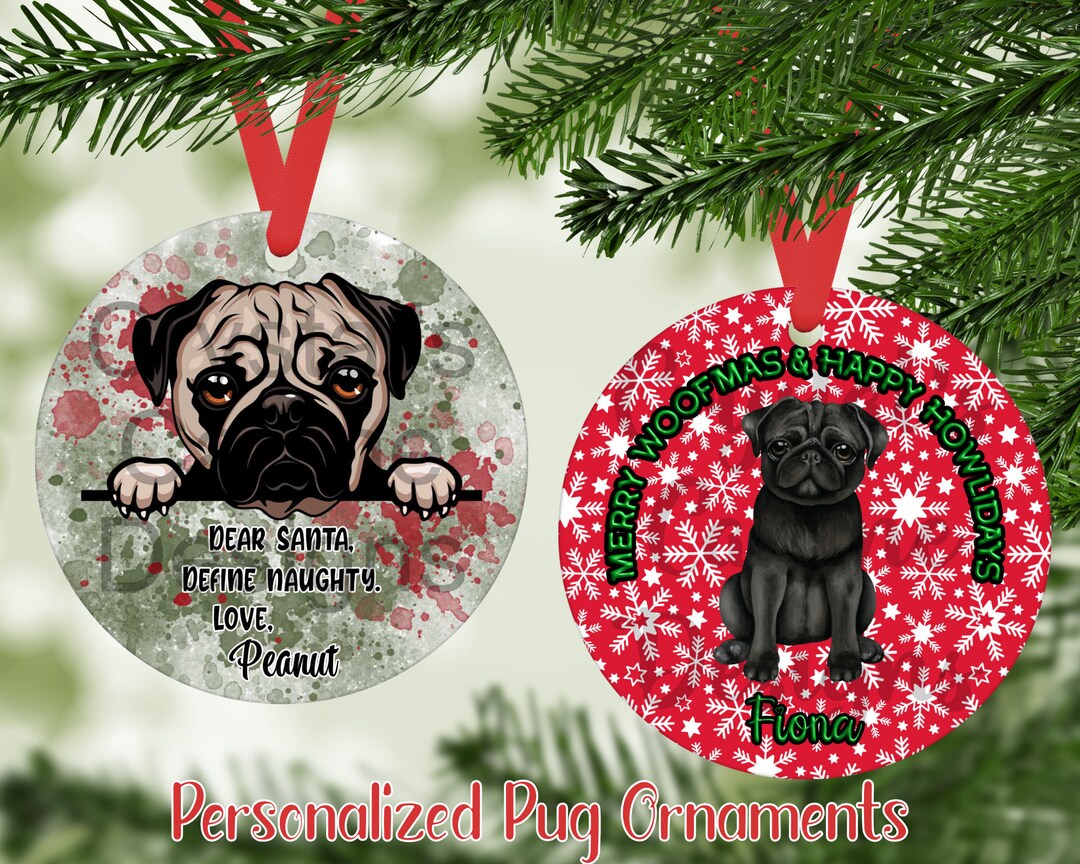 Personalized Pug Christmas Ornament Double Sided Black Pug Ornament ...