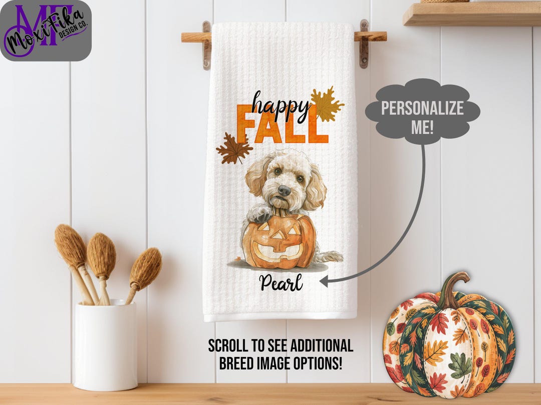 Personalized Cockapoo Kitchen Towel - Fall Cockapoo Dish Towel ...