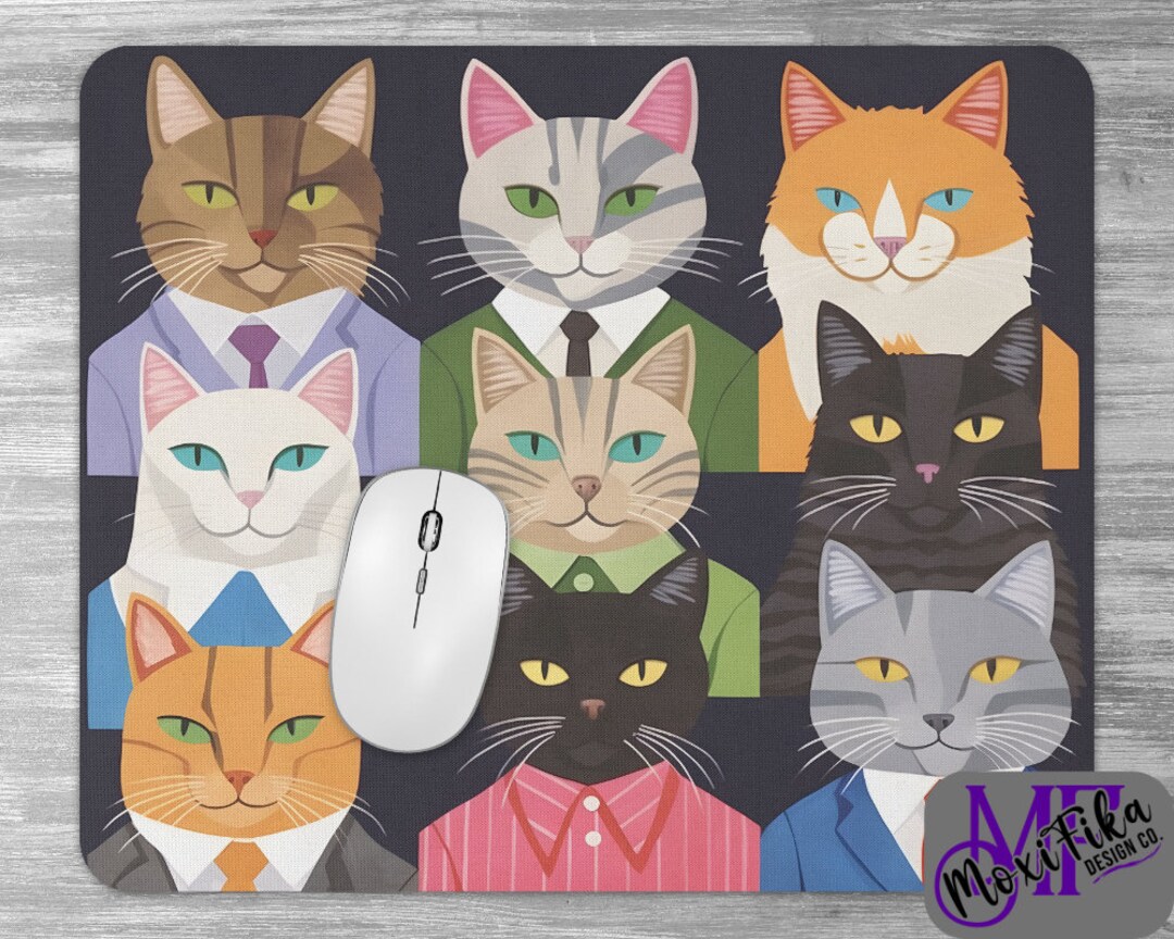 Cat Faces Mouse Pad - Cat Faces Desk Mat - Cute Cats Mouse Pad - Cat ...