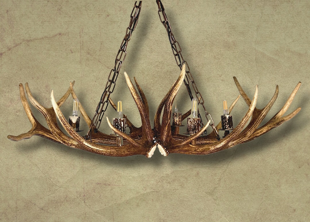 Luxury 6 Lamp Elk Antler Chandelier Handcrafted Rustic Light Fixture ...