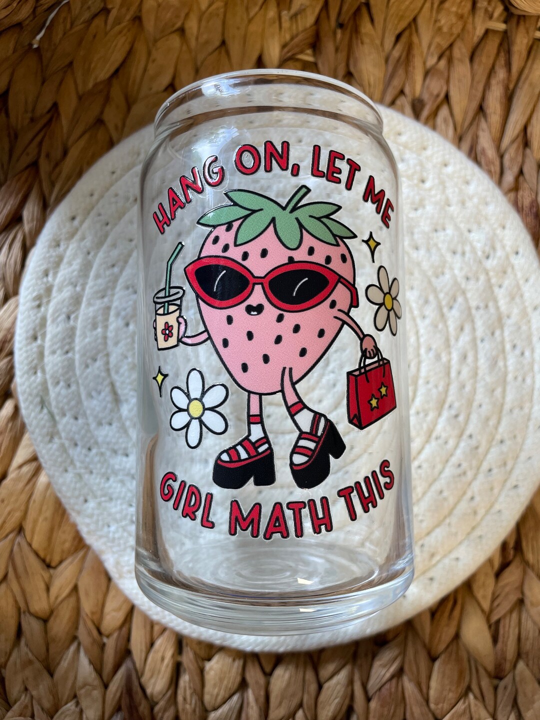Strawberry Girl Math Glass Can - Etsy