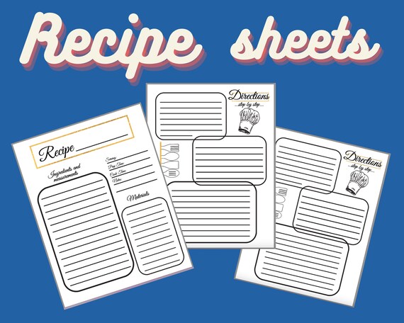 Printable Recipe Pages Simple Design - Etsy