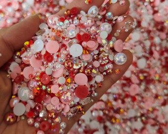 Pretty in Pink Pearl Mix, Flatback Pearls and Rhinestone Mix, Sizes ...
