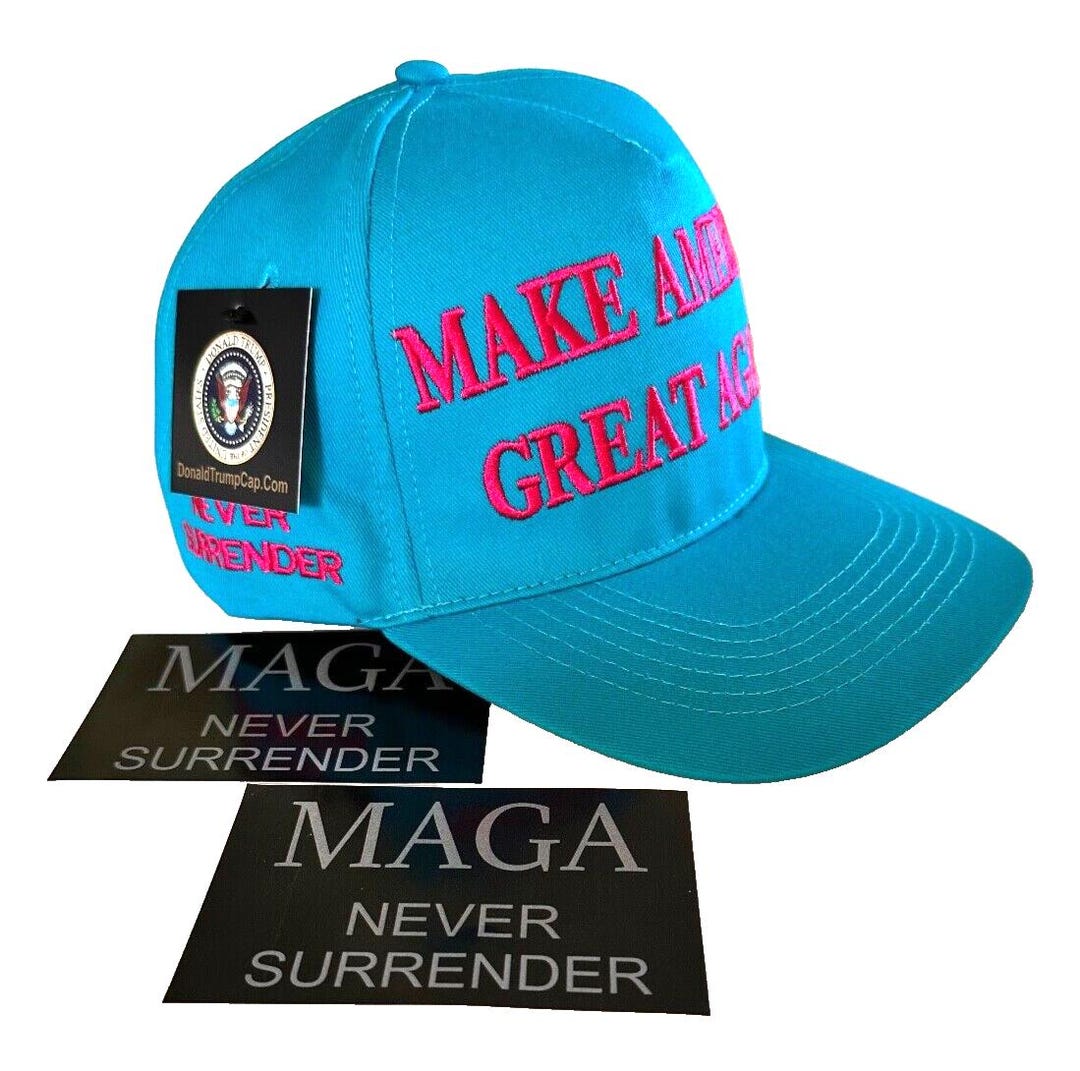 President Trump..official..maga Hat..never Surrender..+ 2 Decals..teal ...