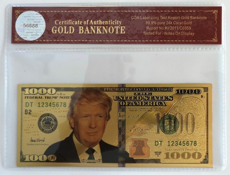 President Donald Trump.. 1000 Dollar Bill.. 24K Gold 3D | Etsy