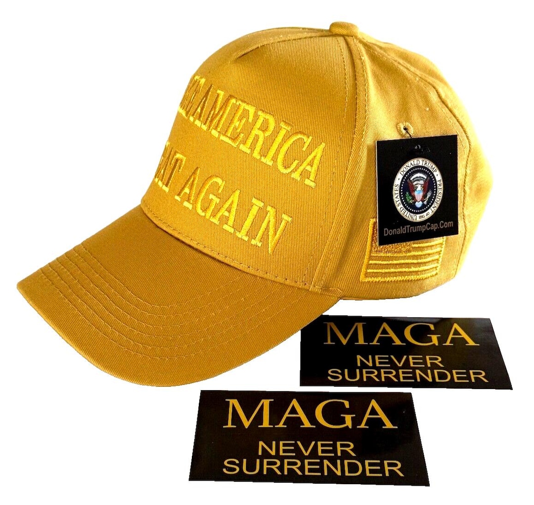 Trump...official..gold on Gold MAGA ..45-47... Hat..+ 2 Decals ...