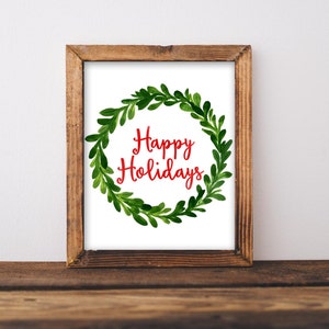 Happy Holidays Printable, Watercolor Christmas Print, Christmas ...
