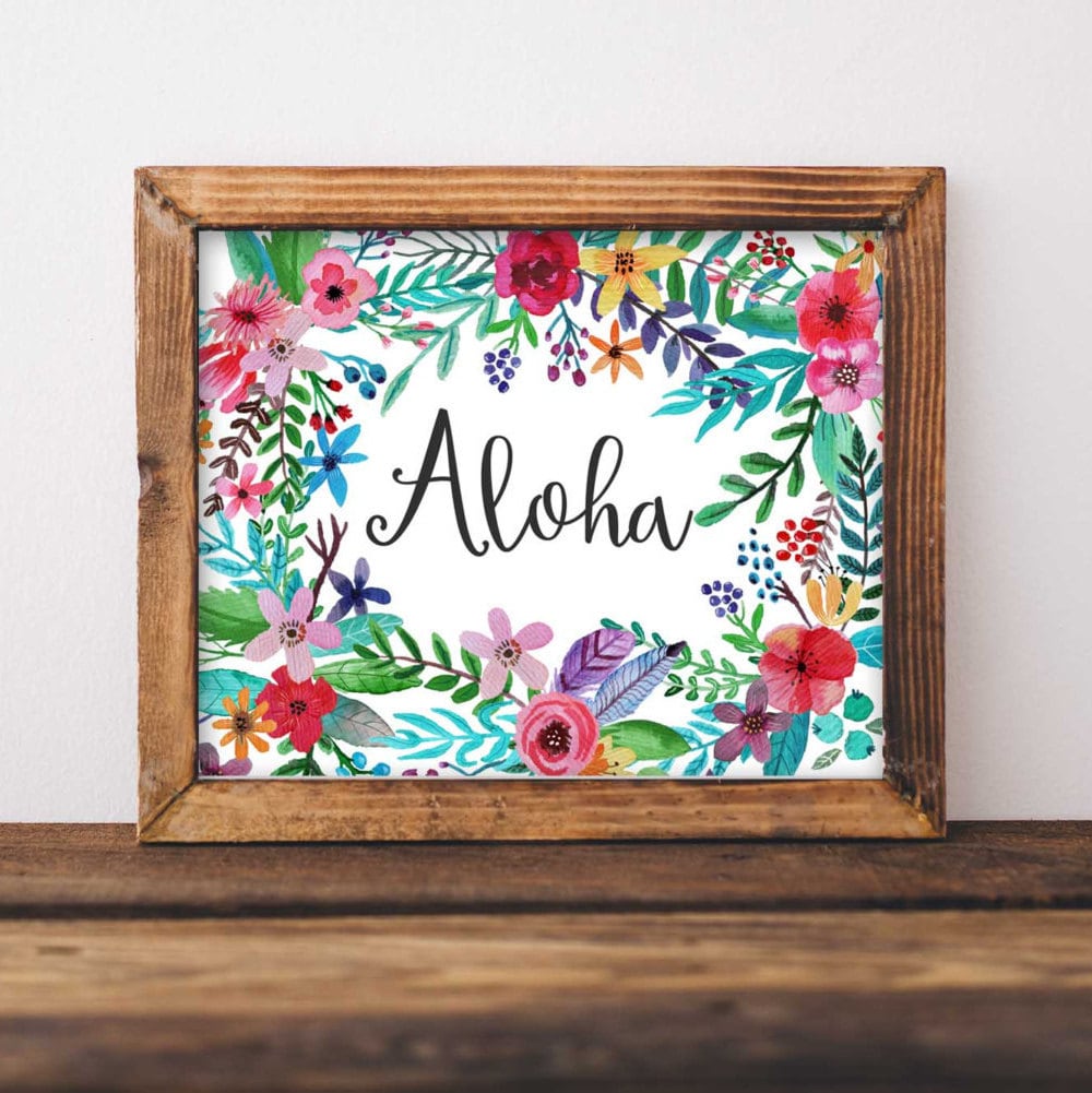 Aloha Printable Wall Art Print Digital Download Pink Floral | Etsy