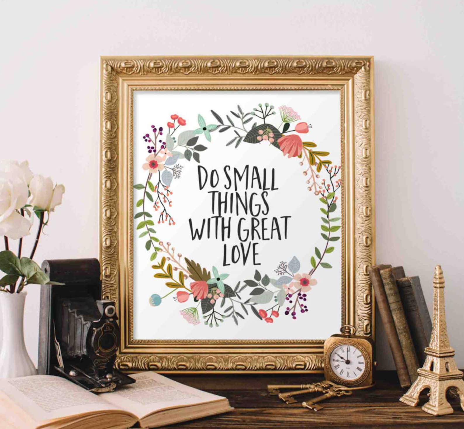 Floral Wreath Quote Print, Do Small Things With Great Love (digital ...