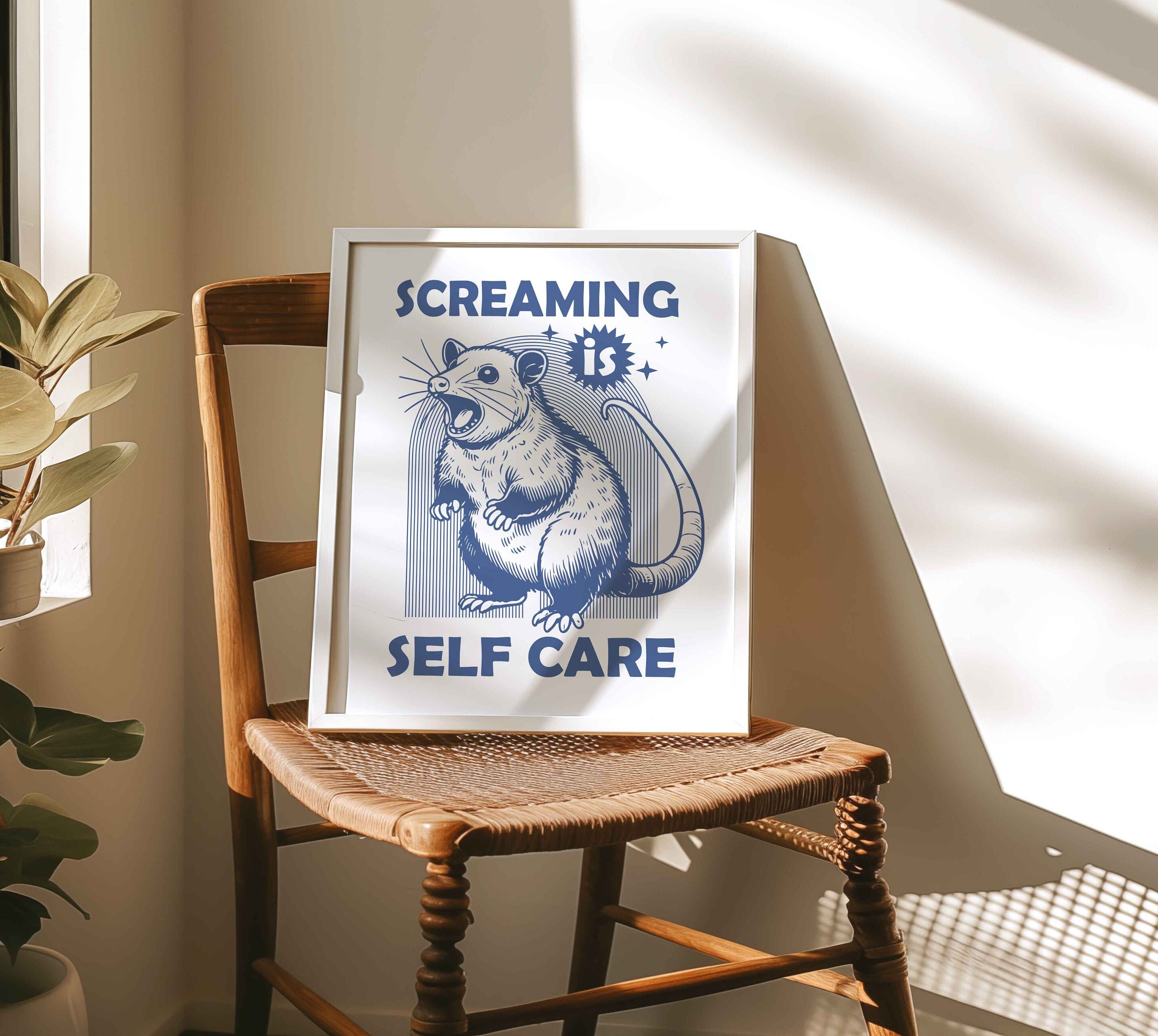 Funny Possum Printable: Screaming is Self Care Quote, Retro Animal ...