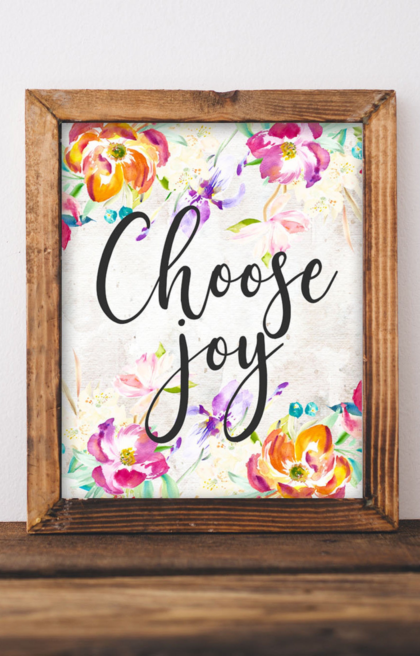 Printable Wall Art Choose Joy Floral Decor Inspirational | Etsy