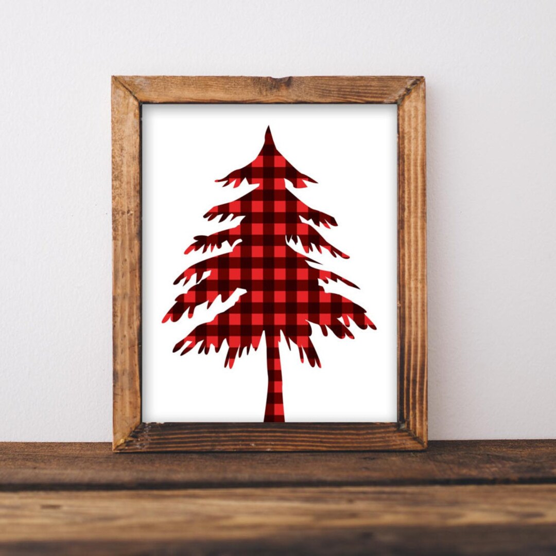 Rustic Christmas Printable, Rustic Tree Print, Red Plaid Tree Print ...