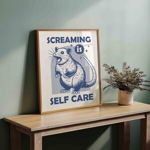Funny Possum Printable: Screaming is Self Care Quote, Retro Animal ...