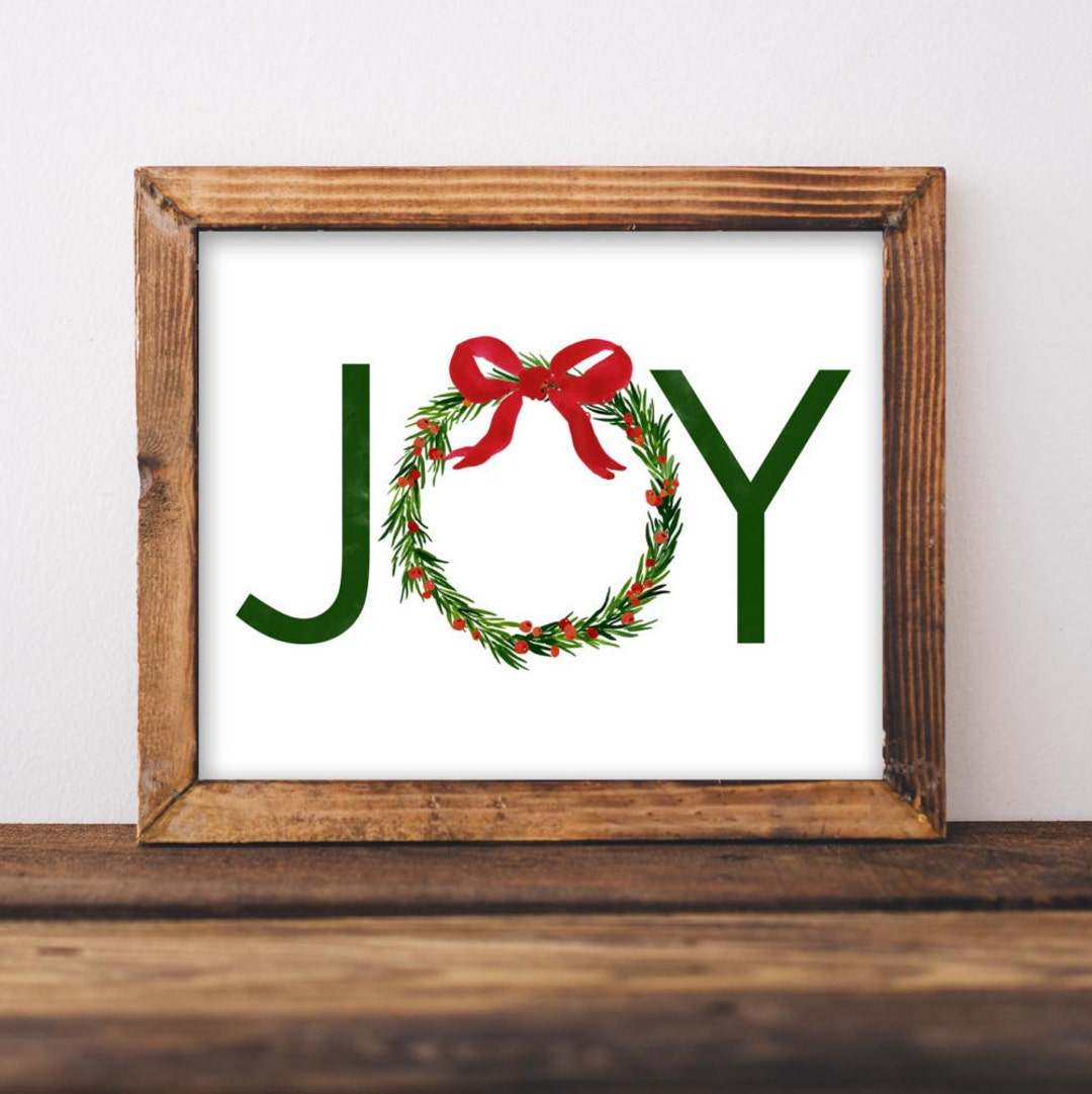 Joy Christmas Printable Wall Art Christmas Wreath Print Christmas ...