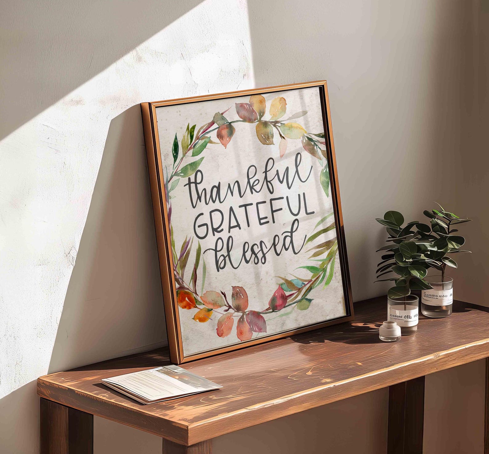 Thankful Grateful Blessed Print: Fall Leaves Thanksgiving Decor ...