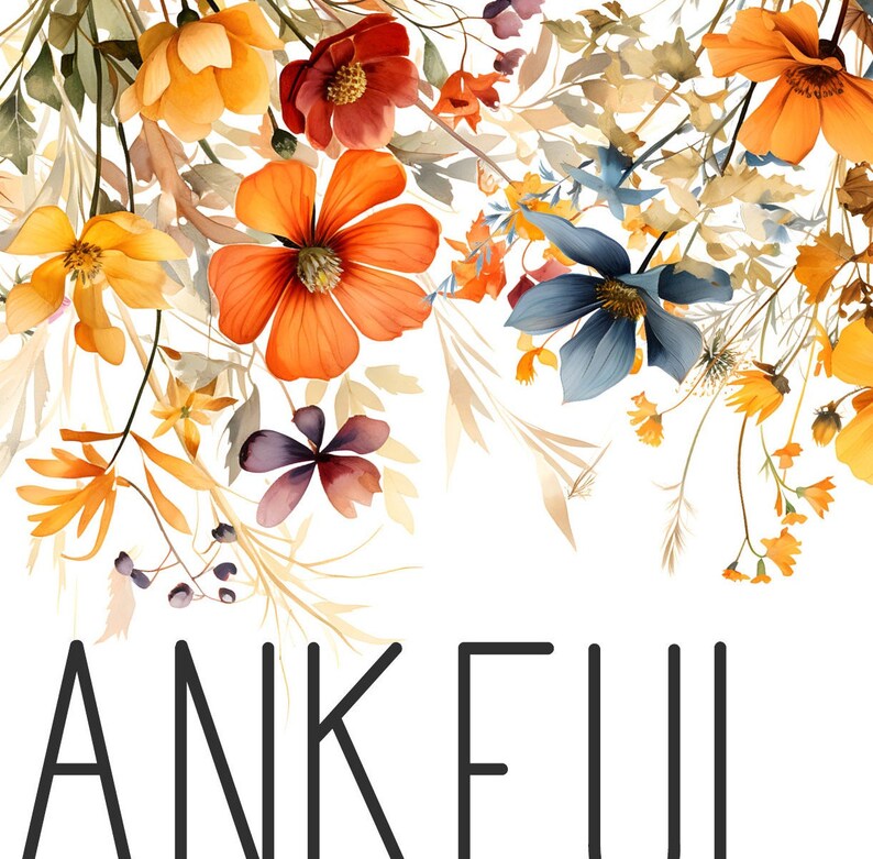 Thankful Grateful Blessed Watercolor Floral Printable (digital Download ...