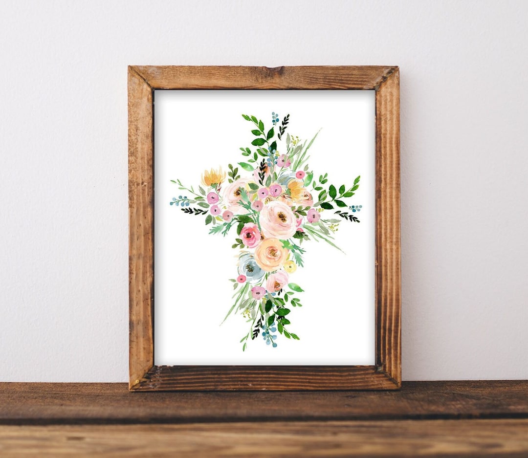 Printable Wall Art, Boho Floral Cross Printable, Easter Christ Wall ...