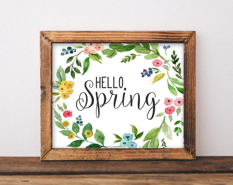 Hello Spring Floral Wreath Art Print (digital Download, Horizontal) - Etsy