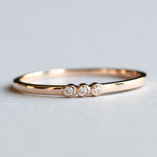 Rose Gold Plated Trio Bezel Ring Three Stone Ring Dainty | Etsy