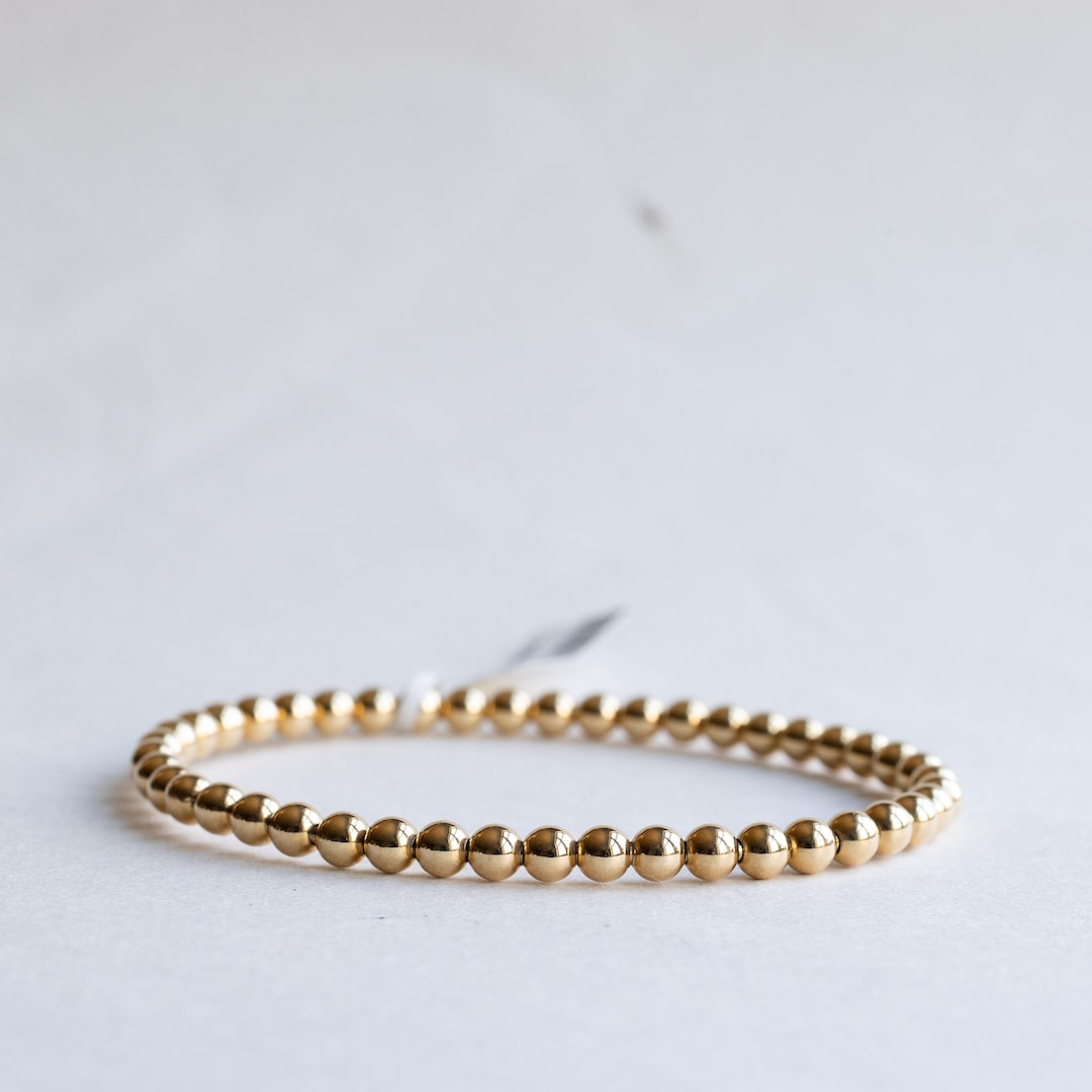 18K Gold Bead Stretch Bracelet, 4mm Bead Bracelet - Etsy