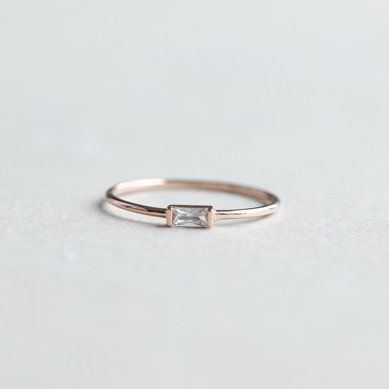 14k Solid Gold Baguette Ring East West Baguette Dainty Ring - Etsy