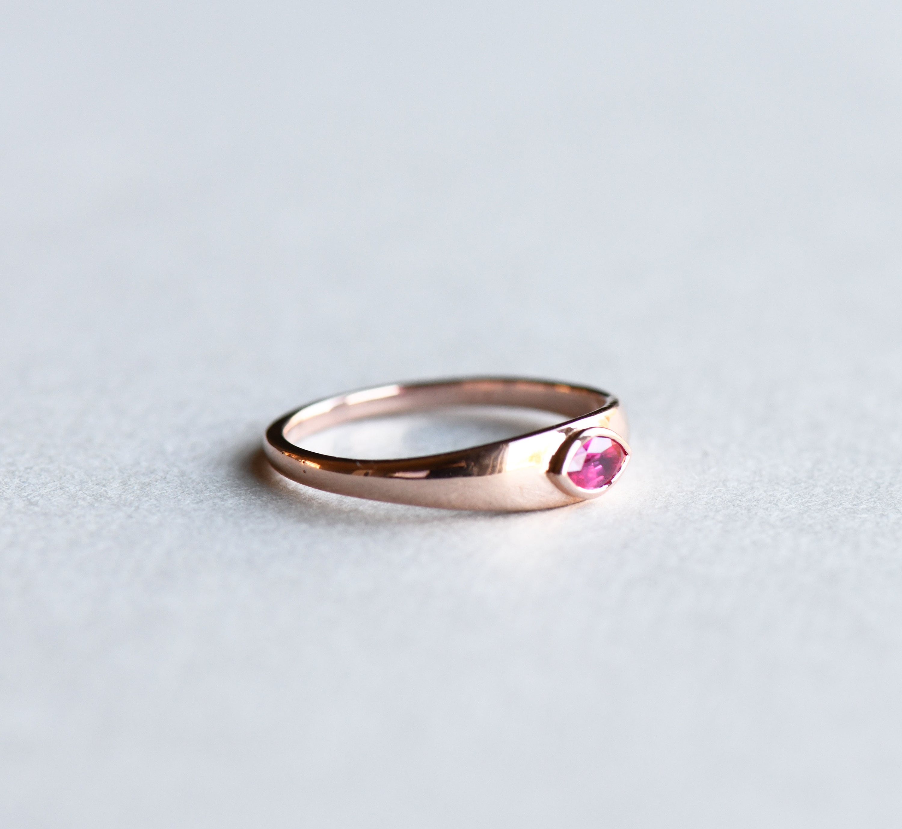 Rose Gold Marquise Ruby Ring, 14k Solid Rose Gold Bezel Ring, Signet ...