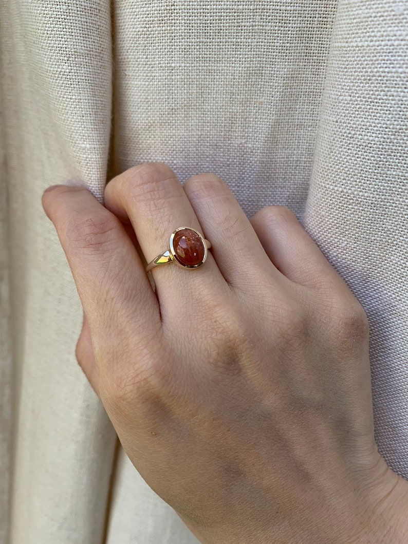14k Yellow Gold Sunstone Ring Gold Ring Sunstone Ring - Etsy