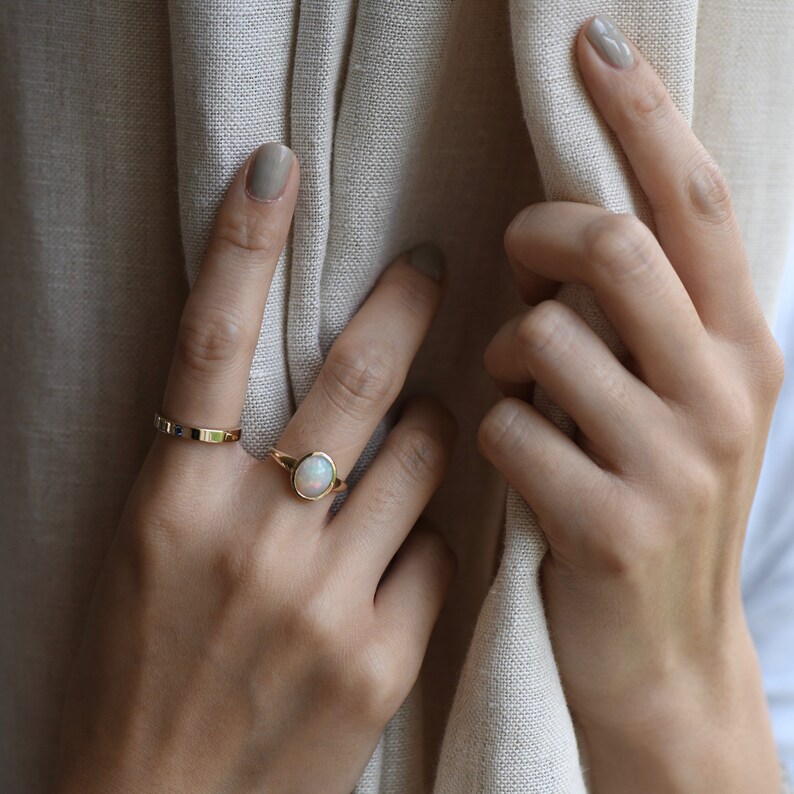 14k Yellow Gold Sapphire Ring 3mm Wedding Band Flush Setting | Etsy