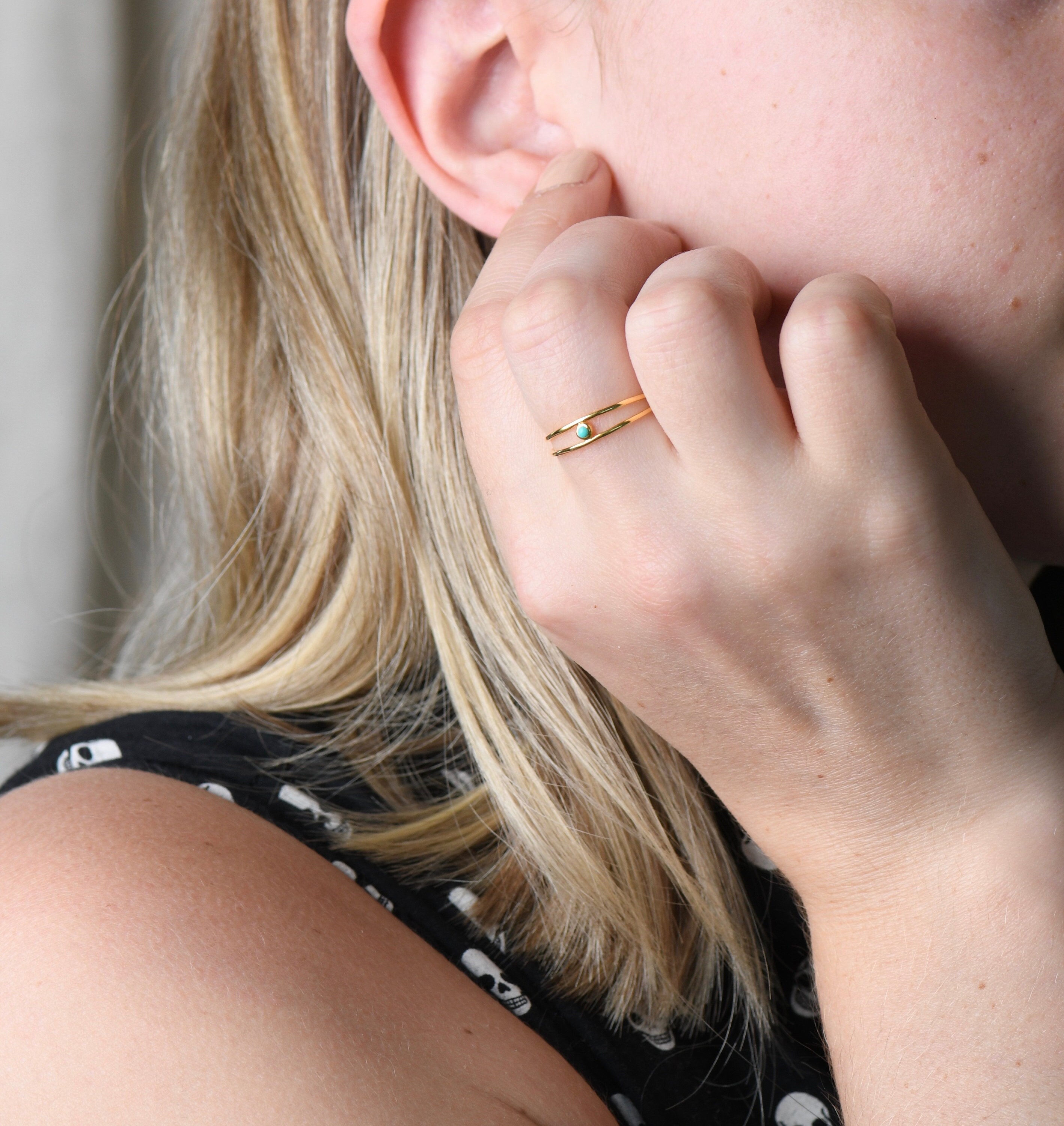 Yellow Gold Open Ring Turquoise Ring Rose and Choc - Etsy