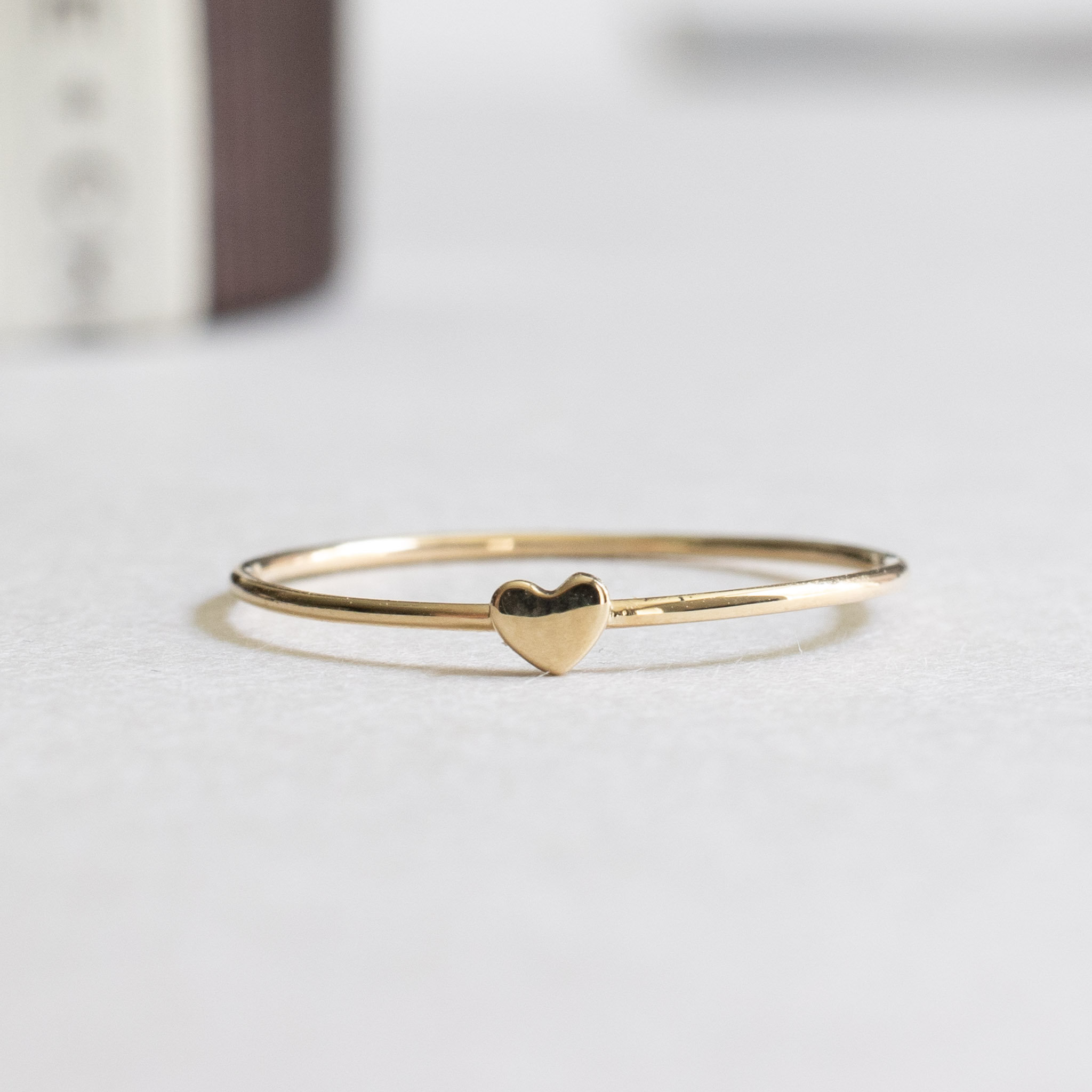 14K Solid Yellow Gold Mini Heart Ring Thin Ring Dainty Ring - Etsy