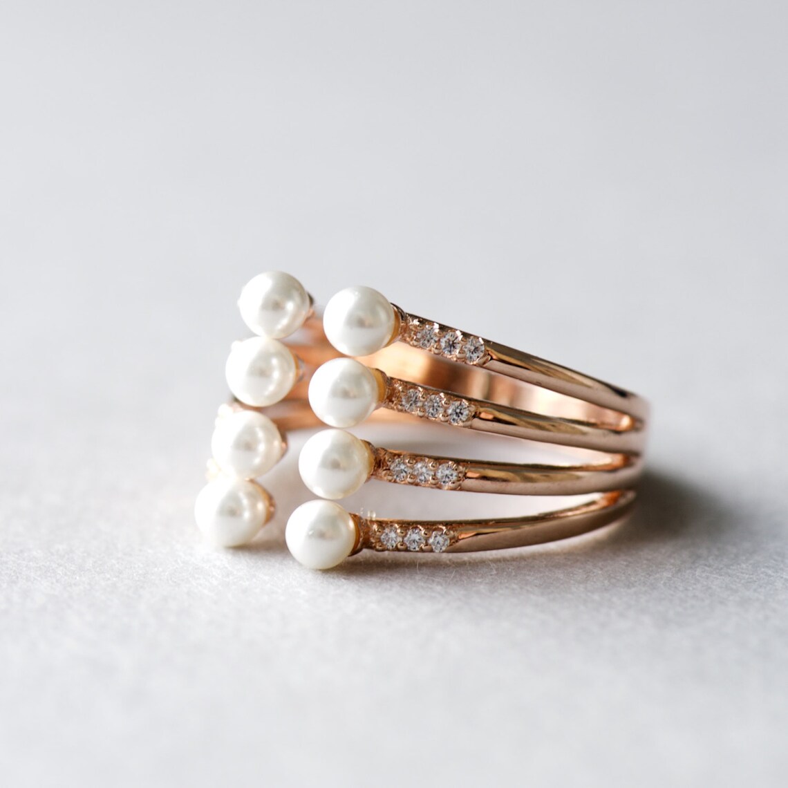 Pearl Cuff Ring, Shell Pearl in Rose Gold Plating Over 925 Sterling ...