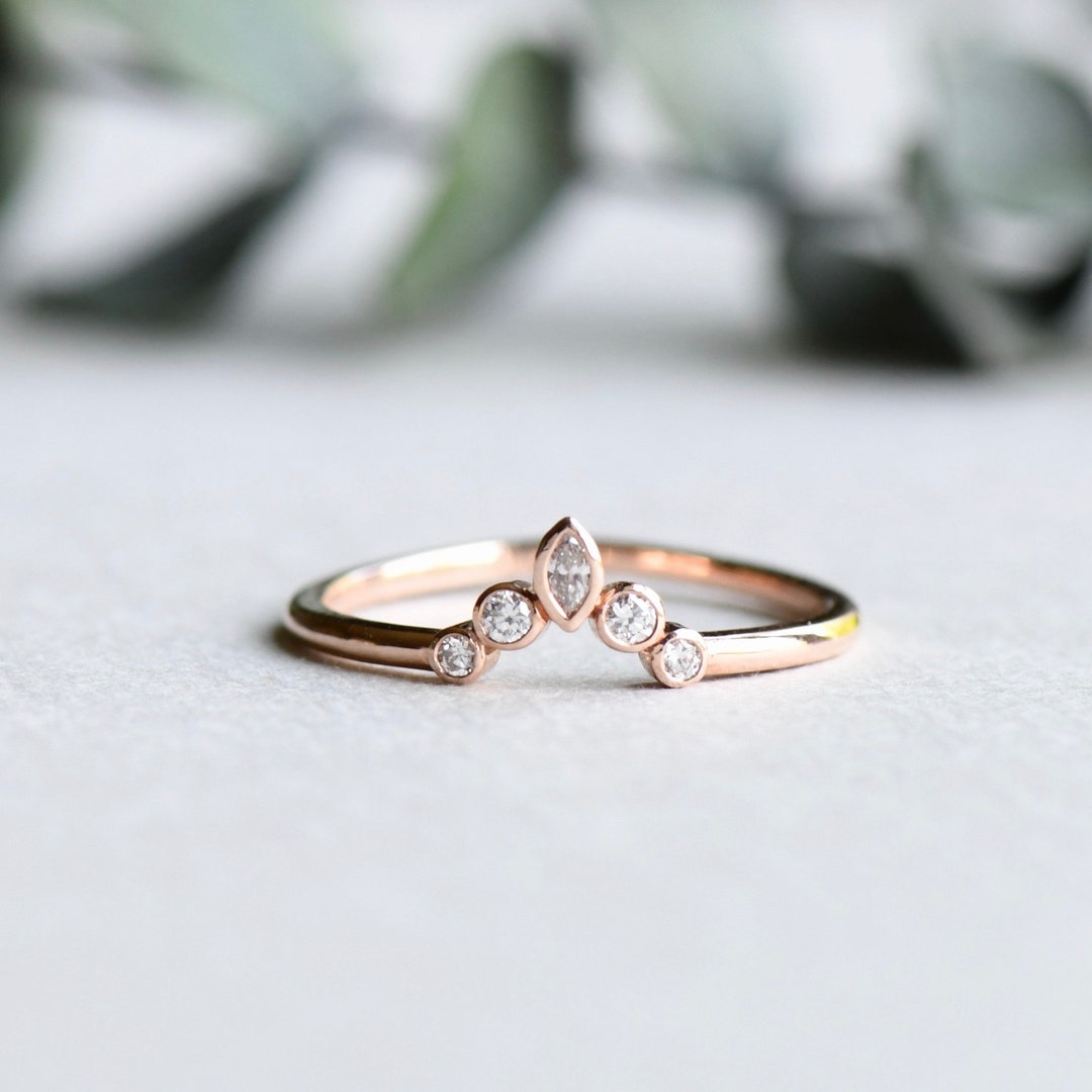 14k Solid Rose Gold Ring Guard, Diamond Ring, Dainty Ring, Marquise ...