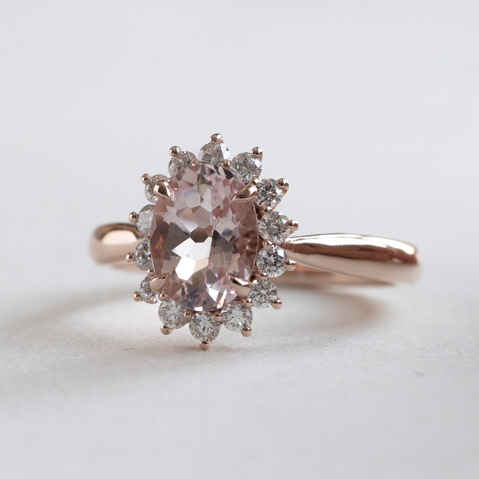 14k Rose Gold Pink Morganite Cluster Ring, Diamond Ring, Morganite Ring ...