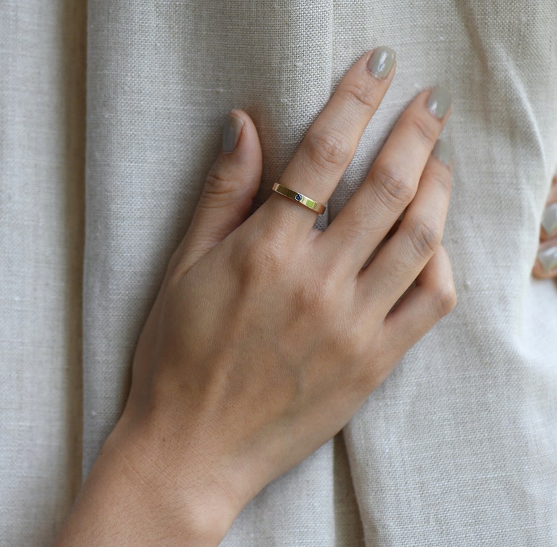 14k Yellow Gold Ruby Ring, 3mm Wedding Band, Flush Setting Ruby Ring, Flat Band, Rose and Choc ...