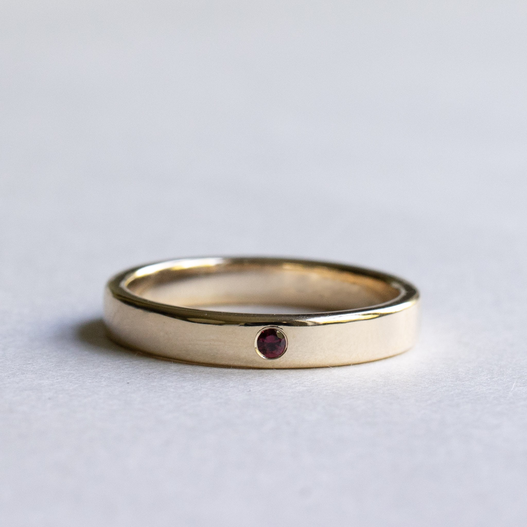 14k Yellow Gold Ruby Ring 3mm Wedding Band Flush Setting - Etsy