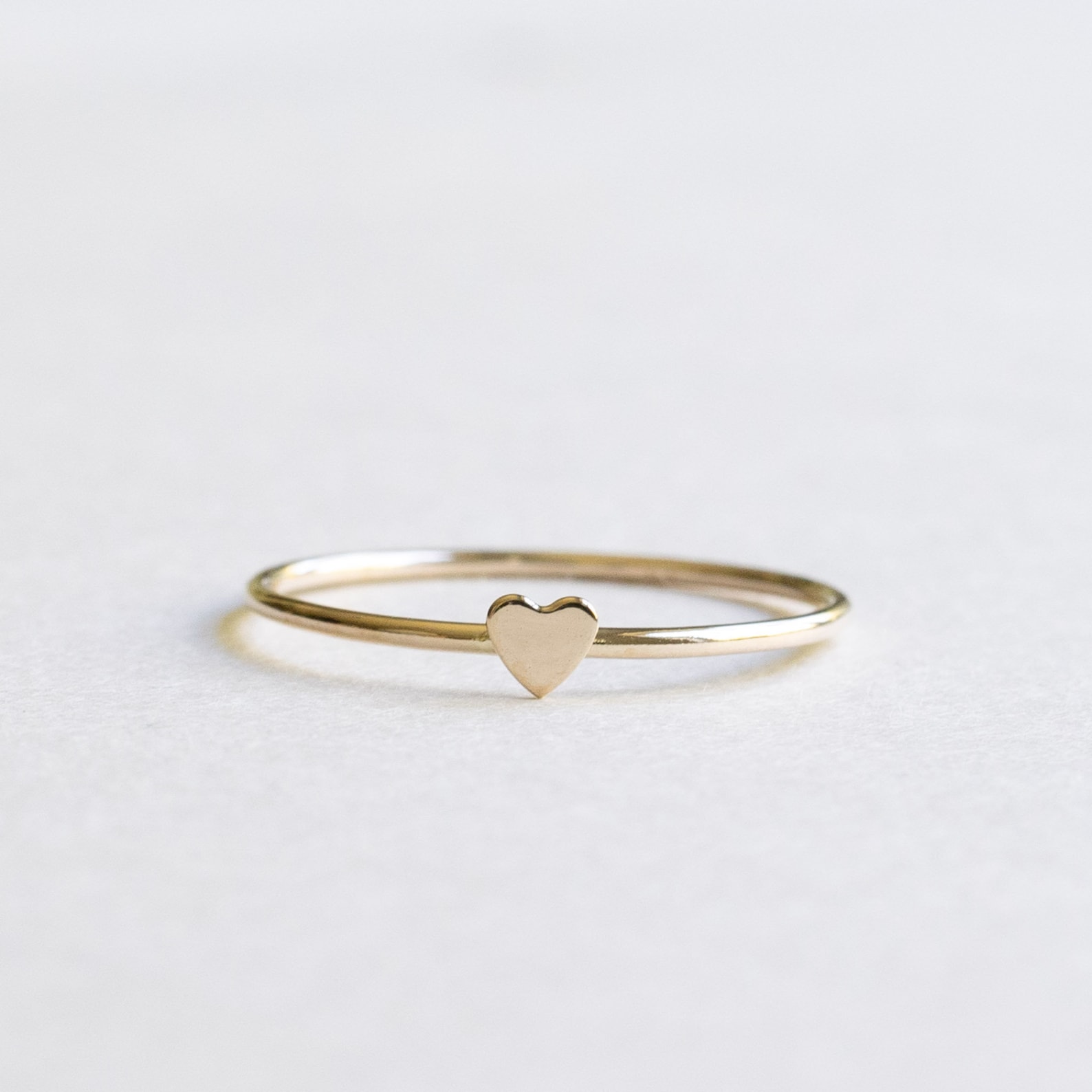 14K Solid Yellow Gold Mini Heart Ring Thin Ring Dainty Ring - Etsy