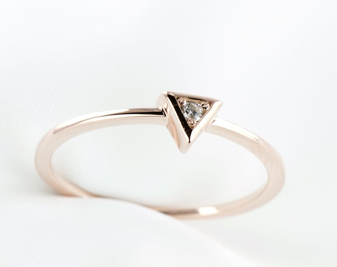 Dainty Ring With Rose Gold Plating Triangle Solitaire Ring - Etsy