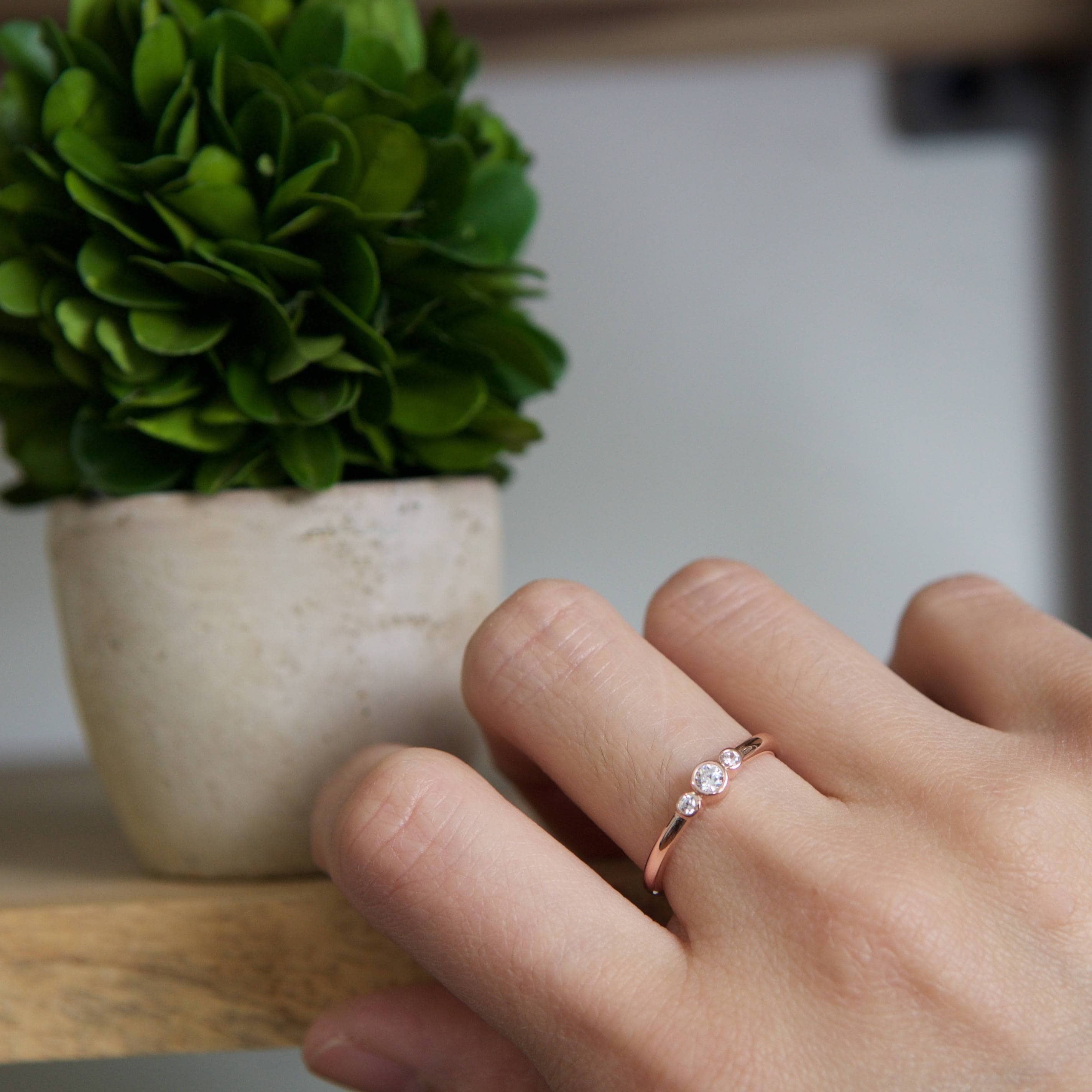 Rose Gold Plated Trio Bezel Ring, Three Stone Ring, Dainty Ring ...