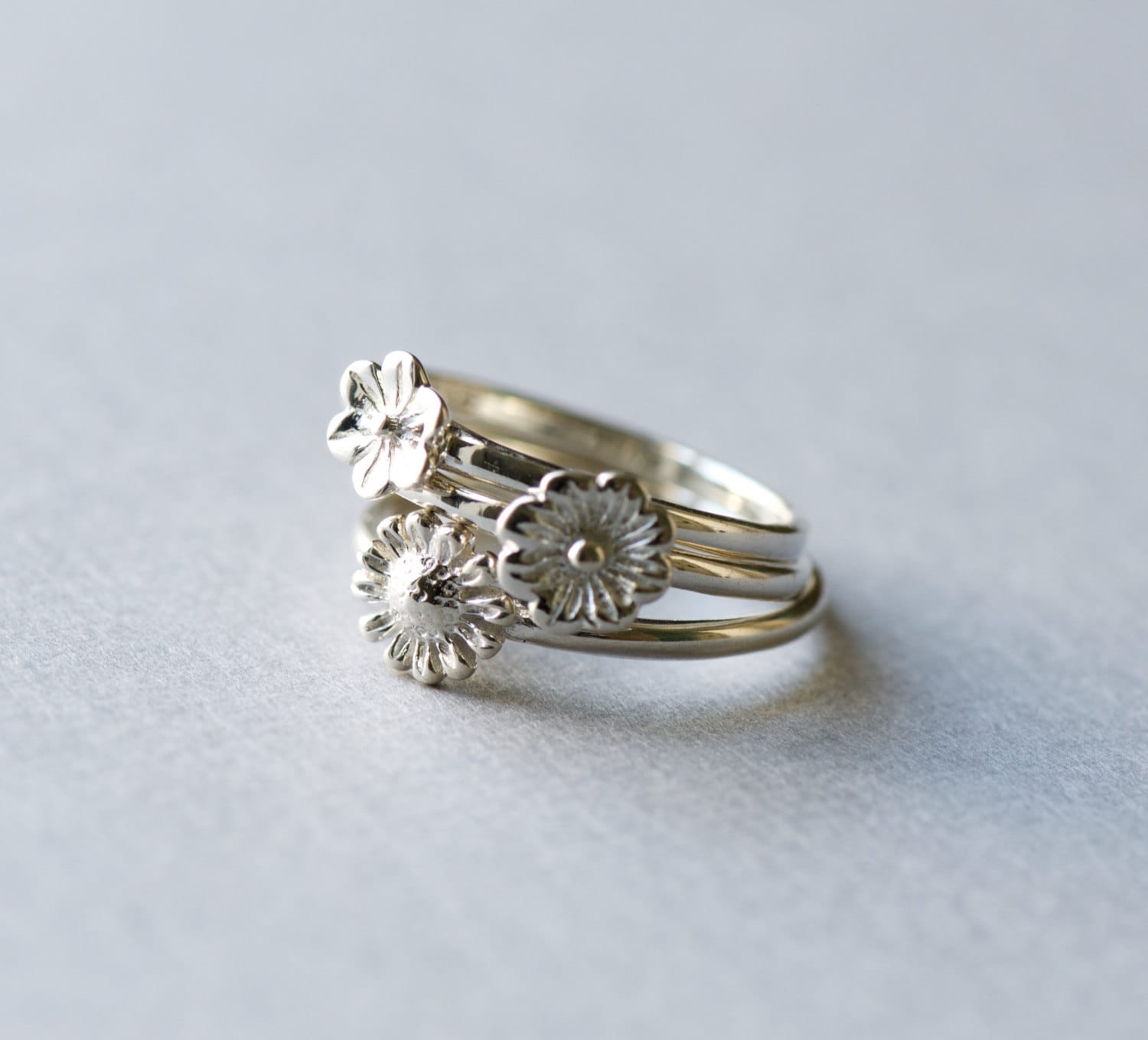 Set of 3 Rings 925 Sterling Silver Statement Ring Floral - Etsy