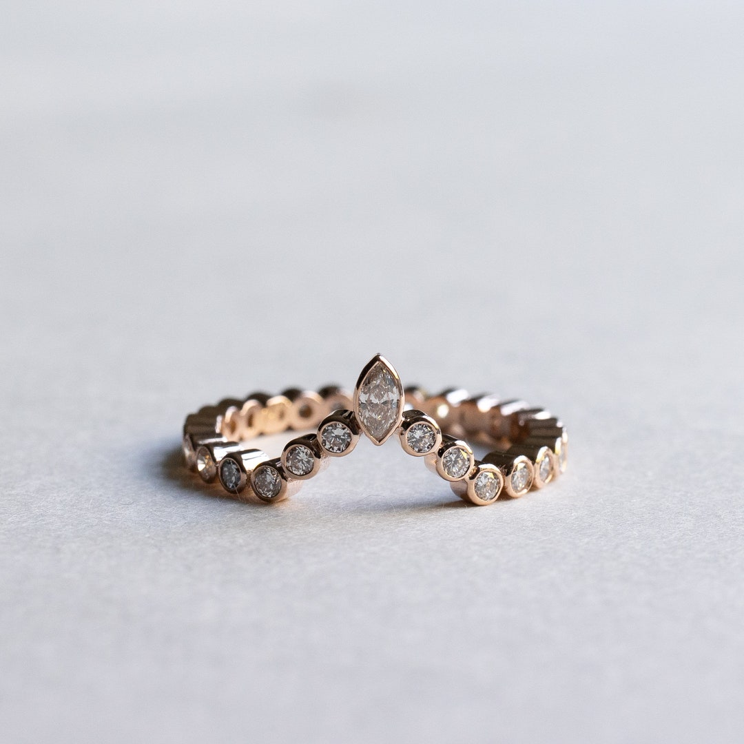 Diamond Ring Guard, 14k Solid Rose Gold Ring With Diamonds, Rose and ...