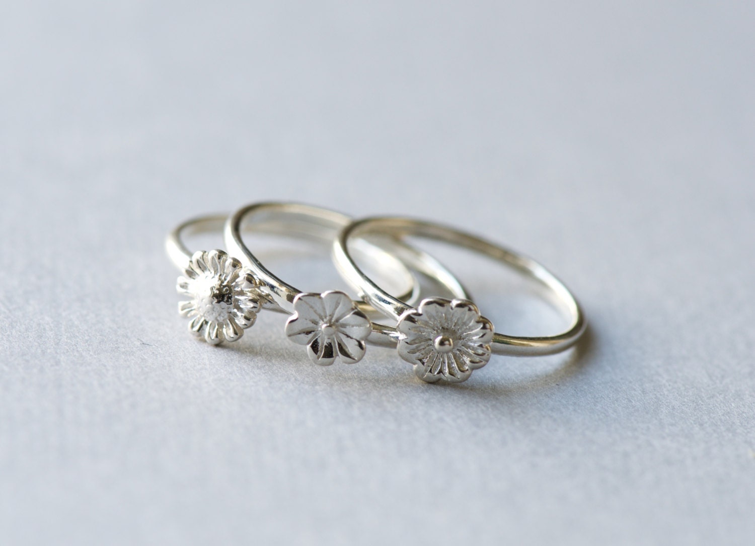 Set of 3 Rings 925 Sterling Silver Statement Ring Floral - Etsy