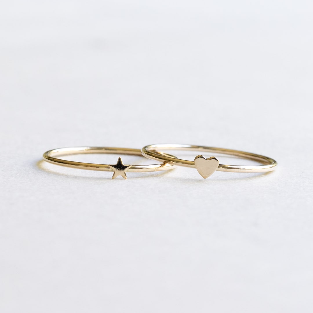 14K Solid Yellow Gold Mini Star Ring: Dainty Promise Ring - Etsy