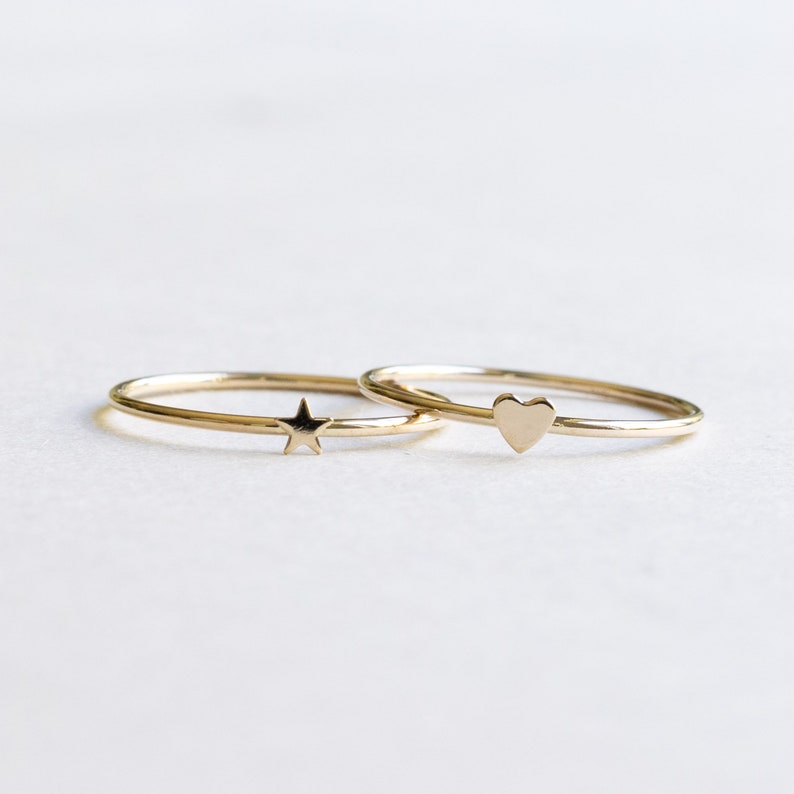 14K Solid Yellow Gold Mini Heart Ring Thin Ring Dainty Ring - Etsy
