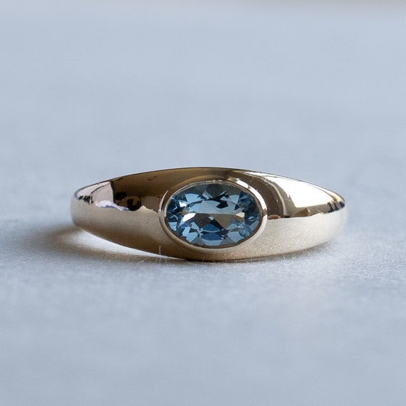 14k Aquamarin Ring Oval Ring Birthstone Ring Pinky Ring Marz Birthstone Ring Siegelring GroBe 4 Etsy